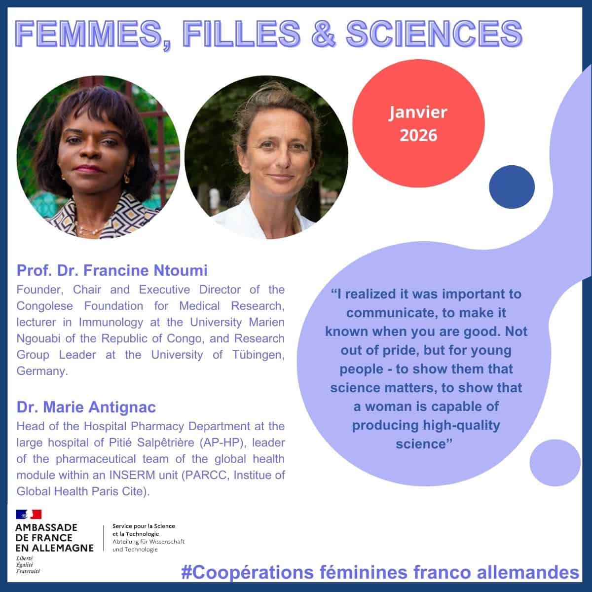 Janvier 2026. Francine Ntoumi et Marie Antignac - Science Allemagne